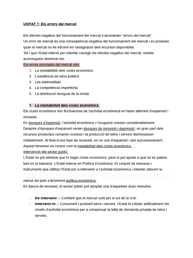 Apunts Economia Unitat 7 | PDF
