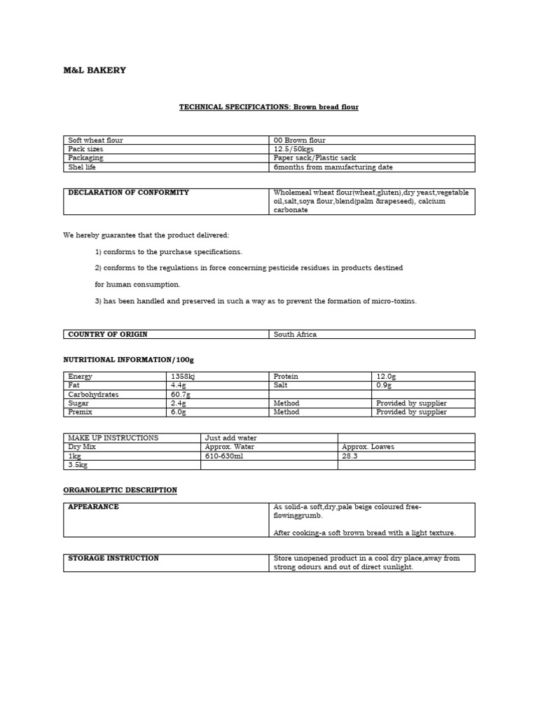Bread Specification 22222 | PDF | Flour | Breads
