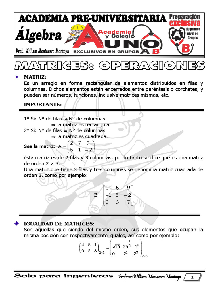 Matrices - Operaciones | PDF | Matriz (Matemáticas) | Álgebra