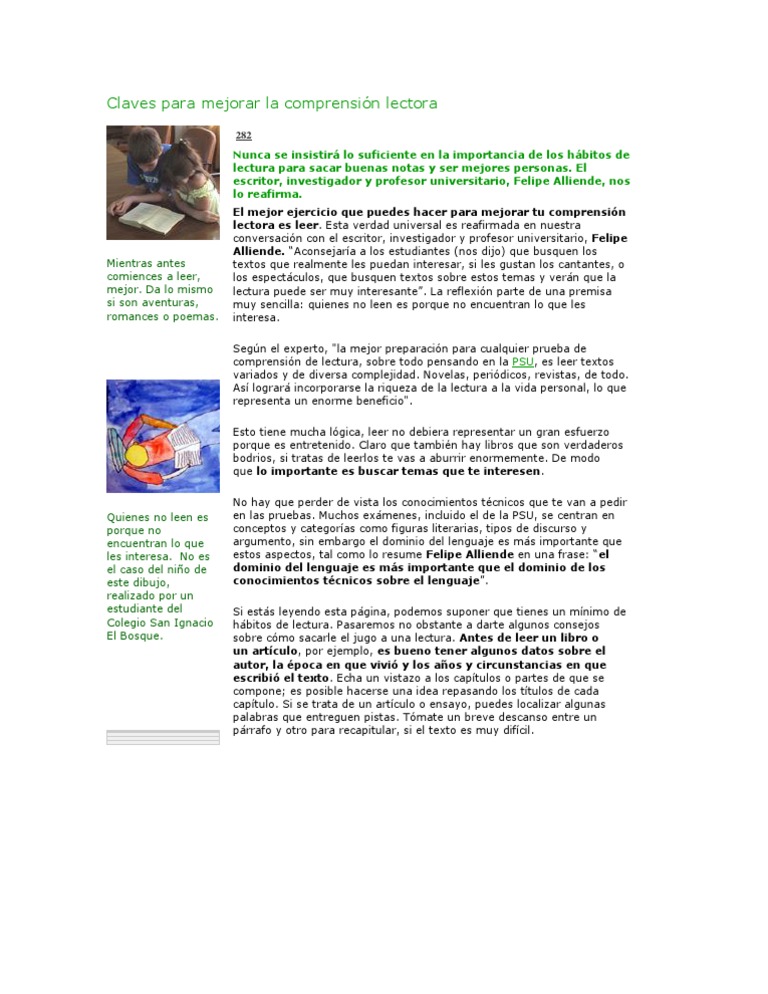 Claves para Mejorar La Comprensión Lectora | PDF | Lectura (proceso ...