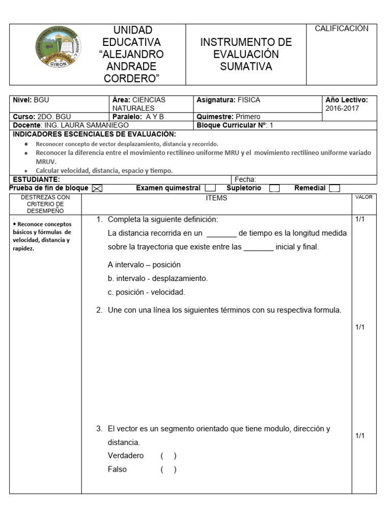 1ra Unidad-FISICA-2DO | Descargar gratis PDF | Velocidad | Vector ...