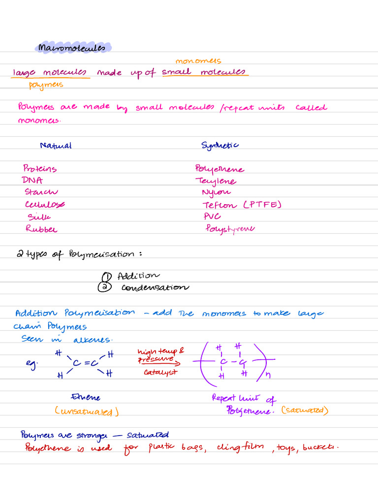 Polymerisation Notes | PDF | Polymers | Polymerization