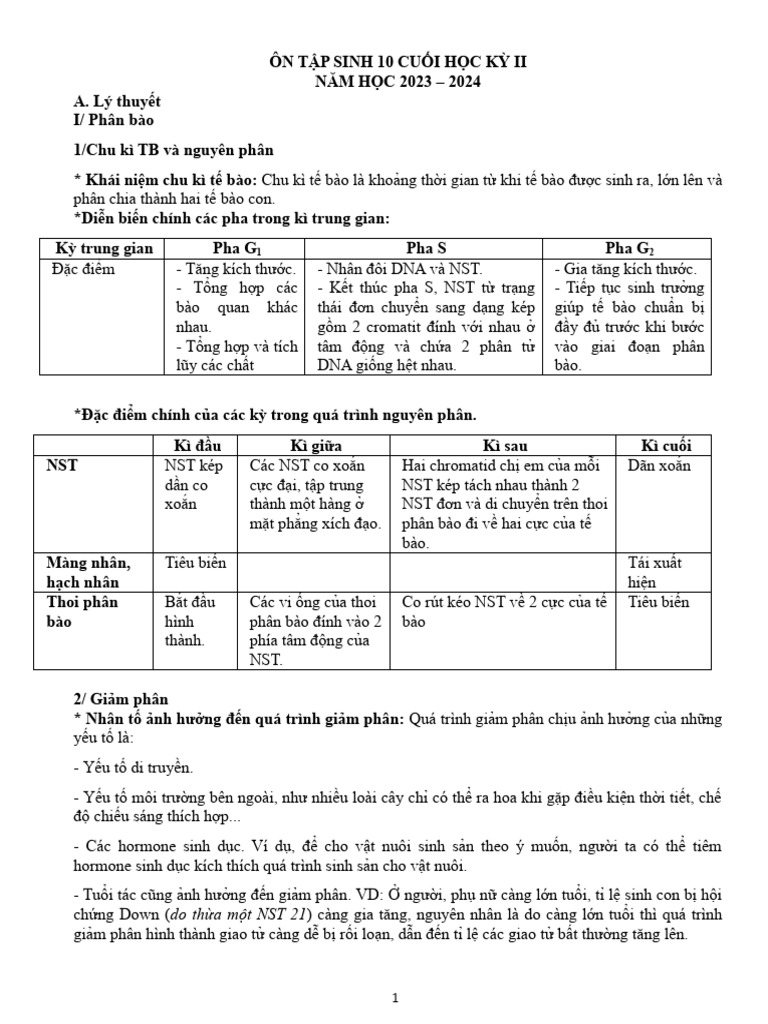 ÔN TẬP SINH 10 CK2 23 24 | PDF