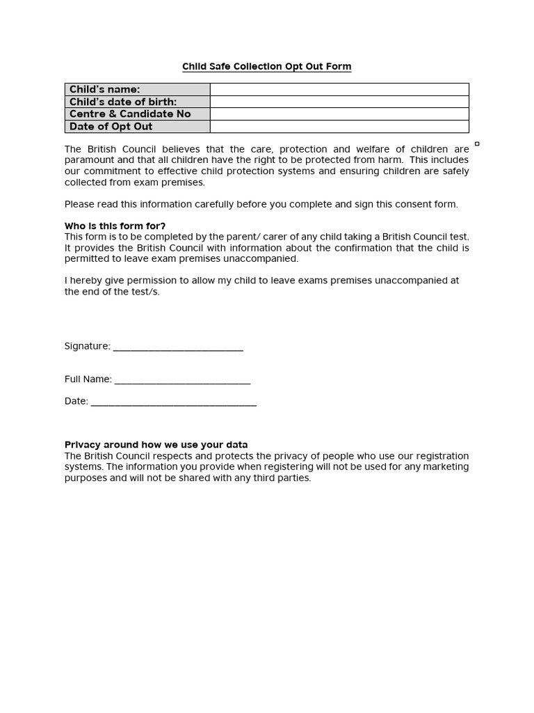Safe Collection Opt Out Form | PDF