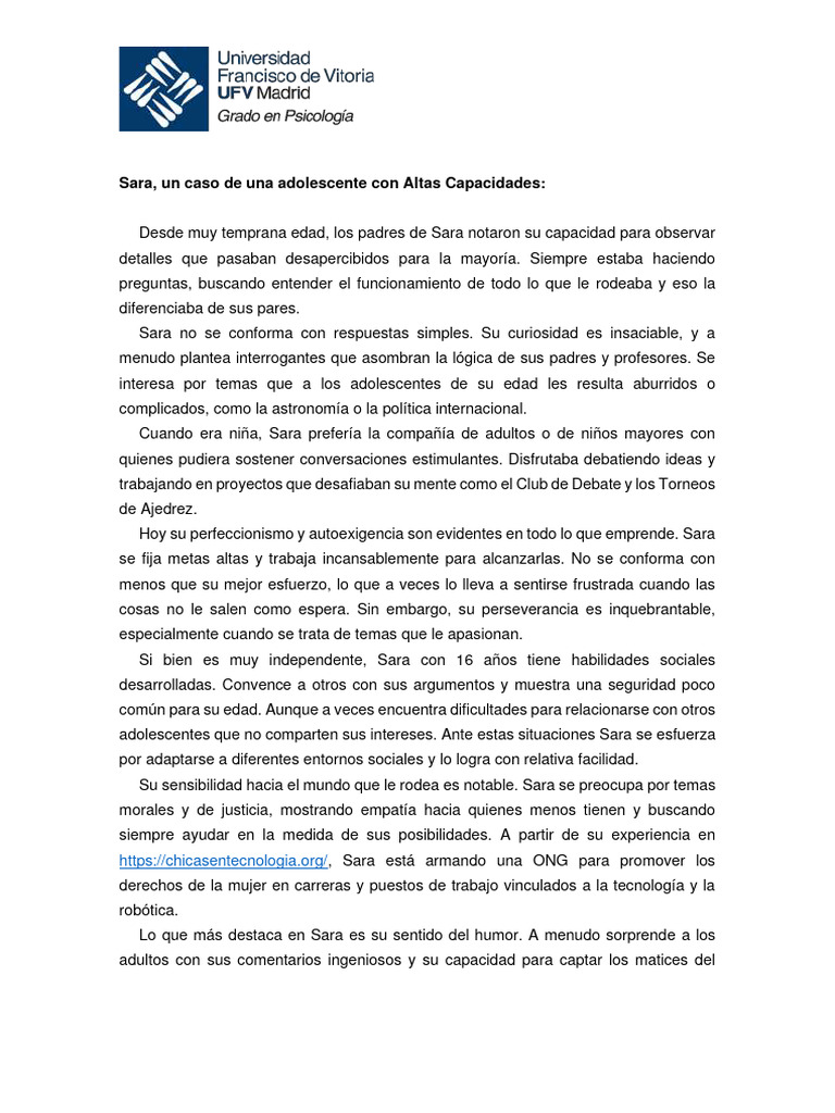 Práctica v. Caso Sara AACA | PDF | Plan de estudios | Cognición