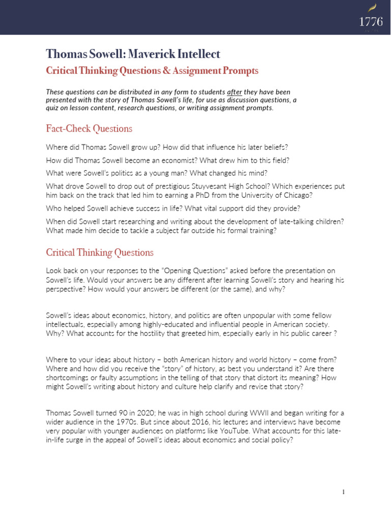 Thomas Sowell: Life and Ideas Discussion Guide | PDF | Cognition | Liberal Arts Education