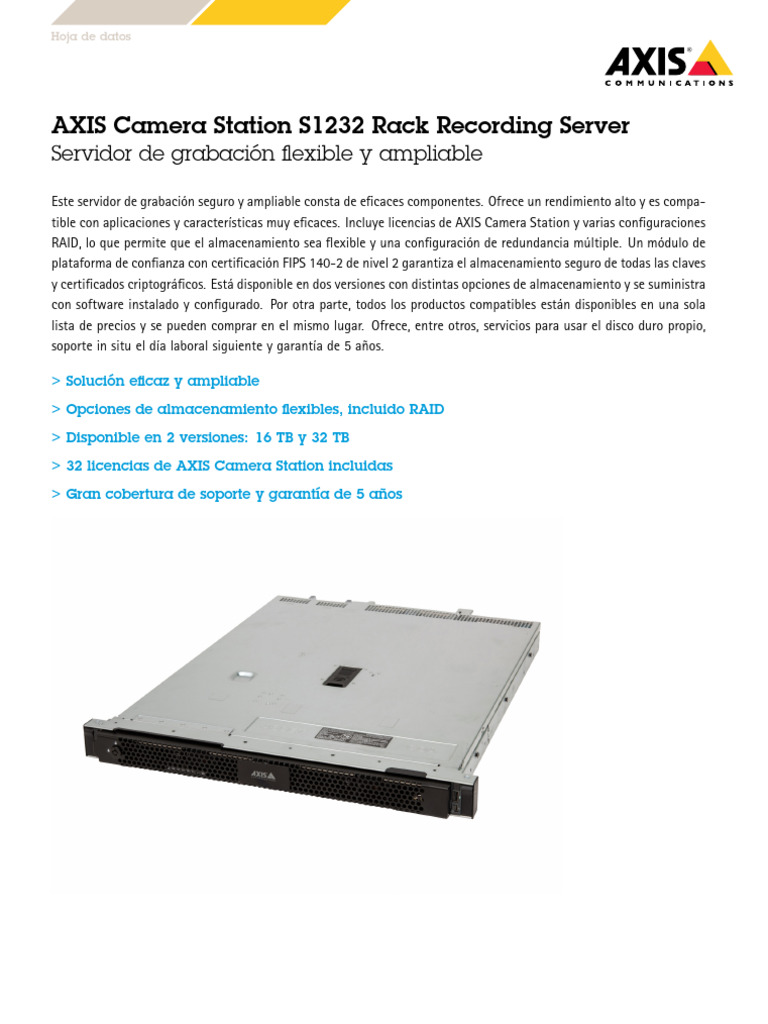 AXIS S1232 Rack 32 TB | PDF | Servidor (Computación) | USB
