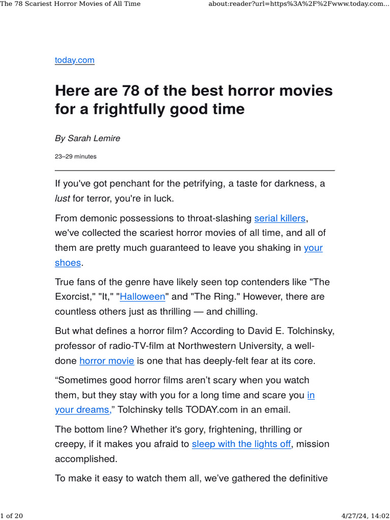 The 78 Scariest Horror Movies of All Time | PDF