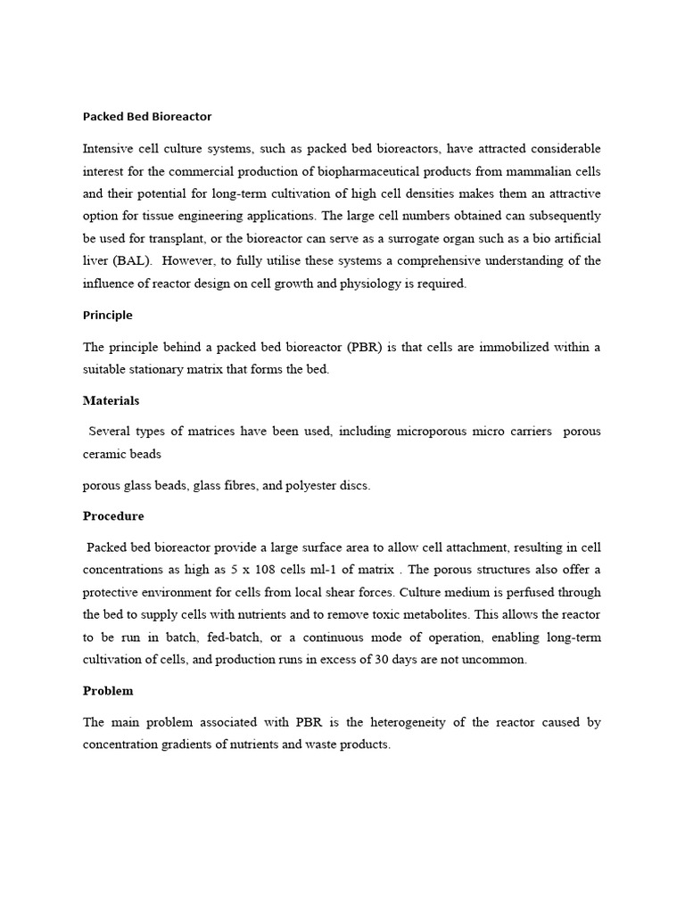 Packed Bed Bioreactor | PDF
