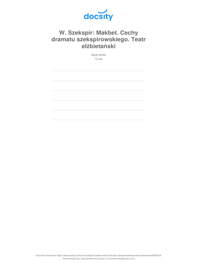 Docsity W Szekspir Makbet Cechy Dramatu Szekspirowskiego Teatr Elzbietanski | PDF
