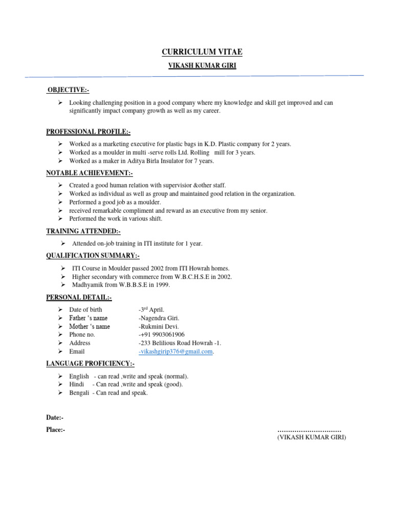 Curriculum Vitae: Vikash Kumar Giri | PDF