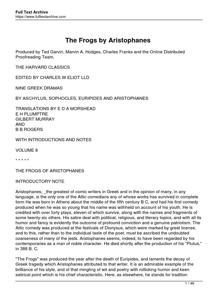 The Frogs | PDF | Aristophanes | Euripides