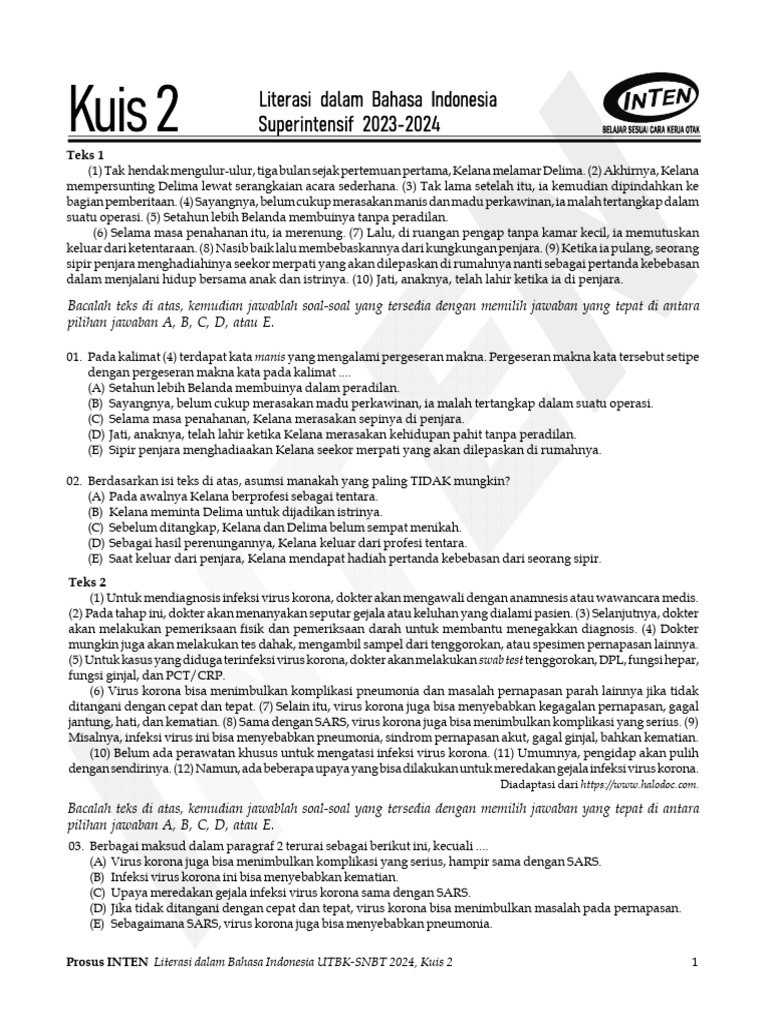 Bahan Kuis Lbi Si 2 2024 | PDF