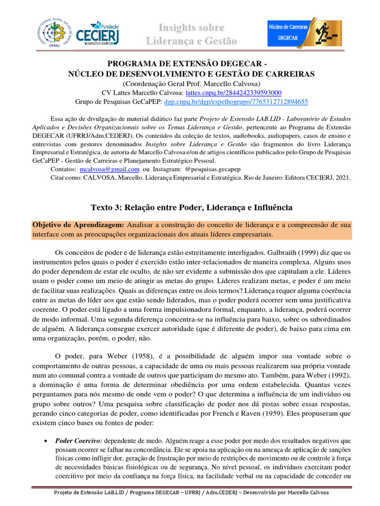 Diferenças entre Poder Coercitivo e Recompensa | PDF | Liderança ...