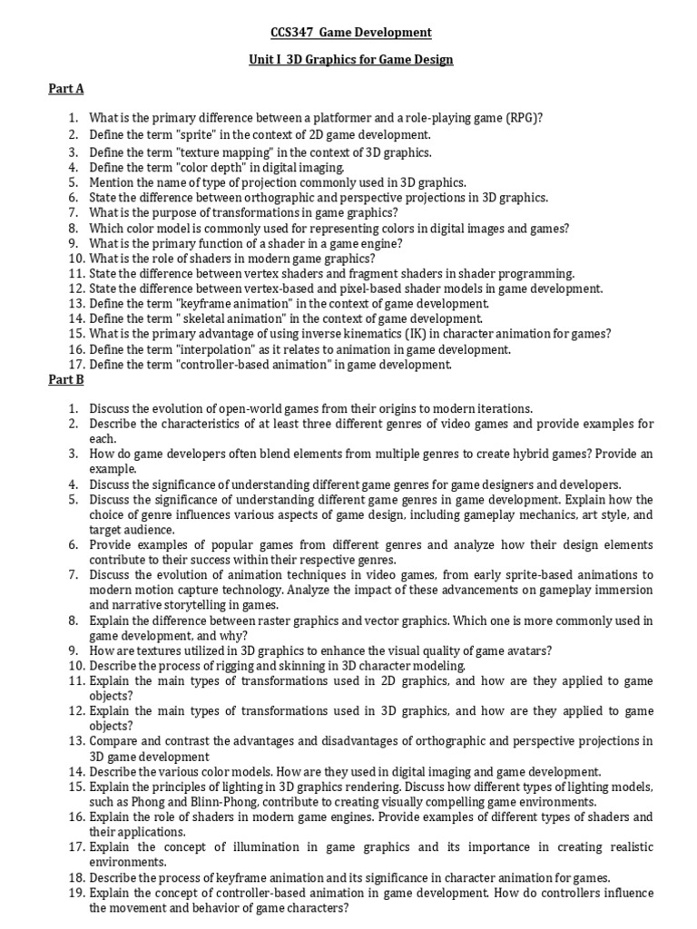 Ccs347 GD Unit1 QB | PDF | Computer Graphics | 3 D Computer Graphics