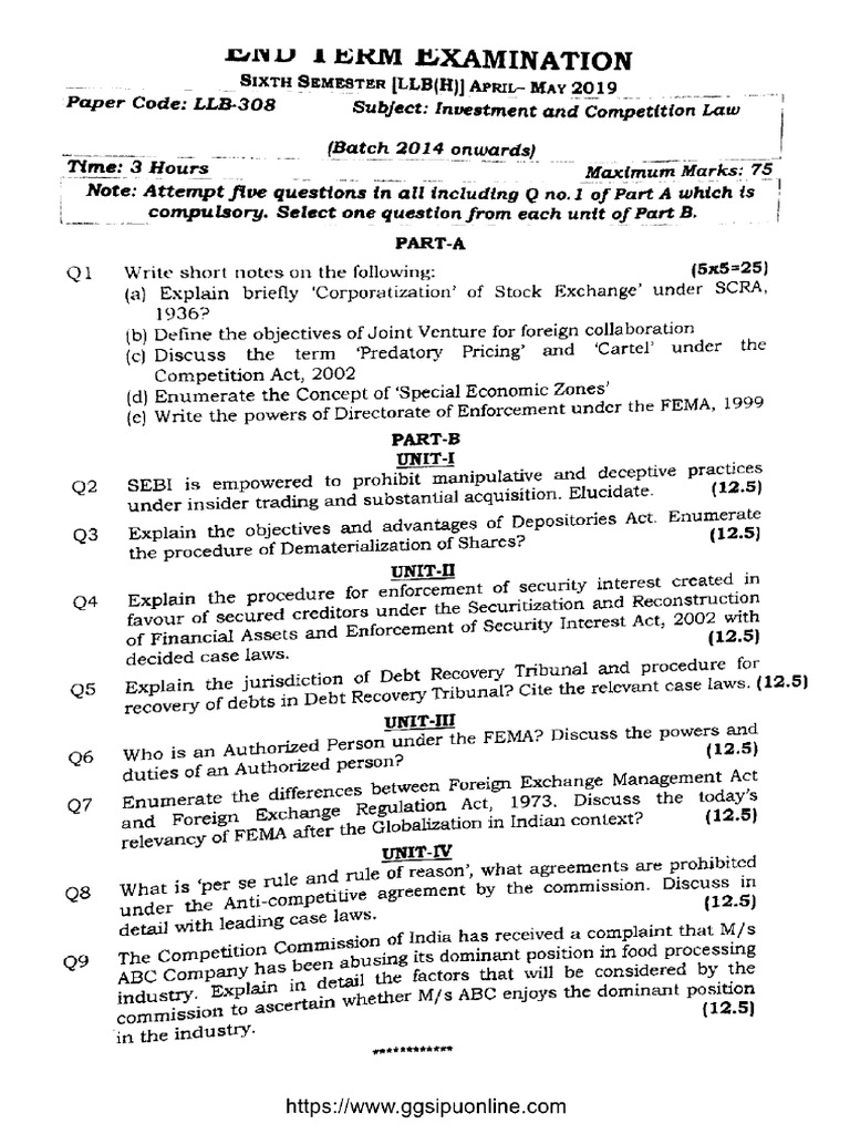 LLB 6 Sem Investment and Competition Law LLB 308 May 2019 | PDF