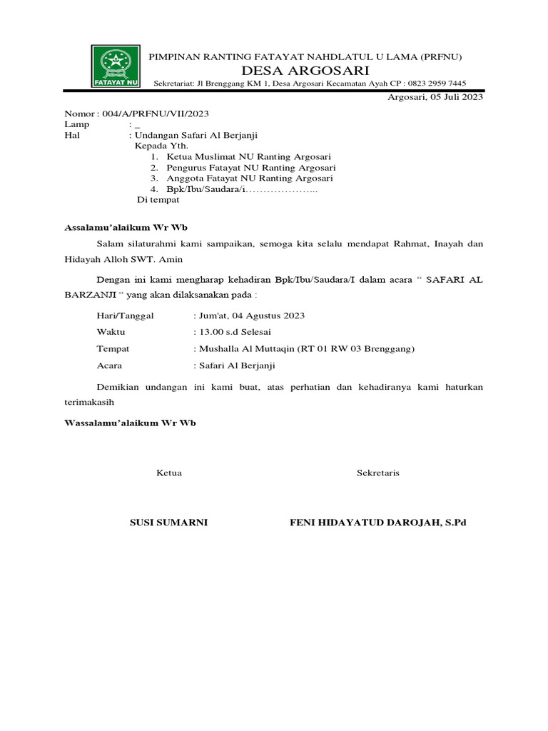 Surat Undangan Fatayat-1 | PDF