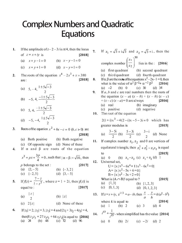 Algebra - DPP | Download Free PDF | Complex Number | Quadratic Equation