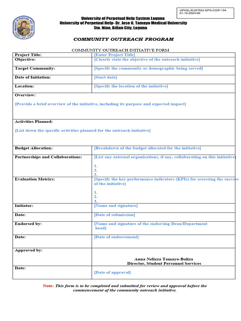 Community Outreach Initiative Form | PDF