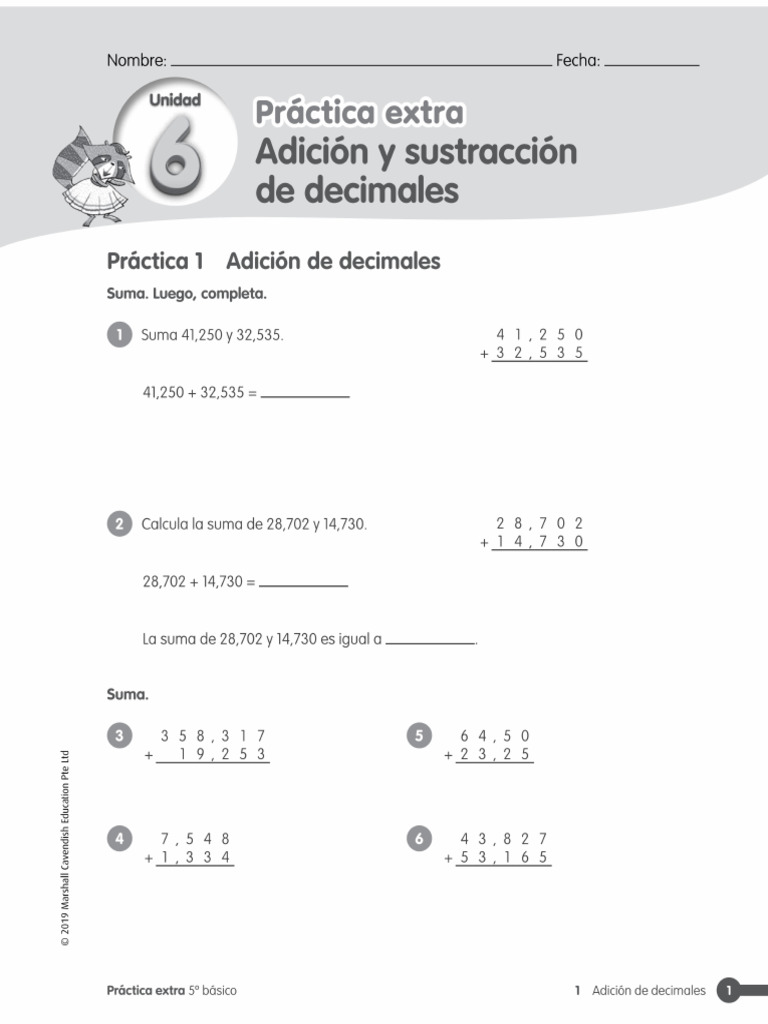 B5 - Suma y Resta de Decimales | PDF