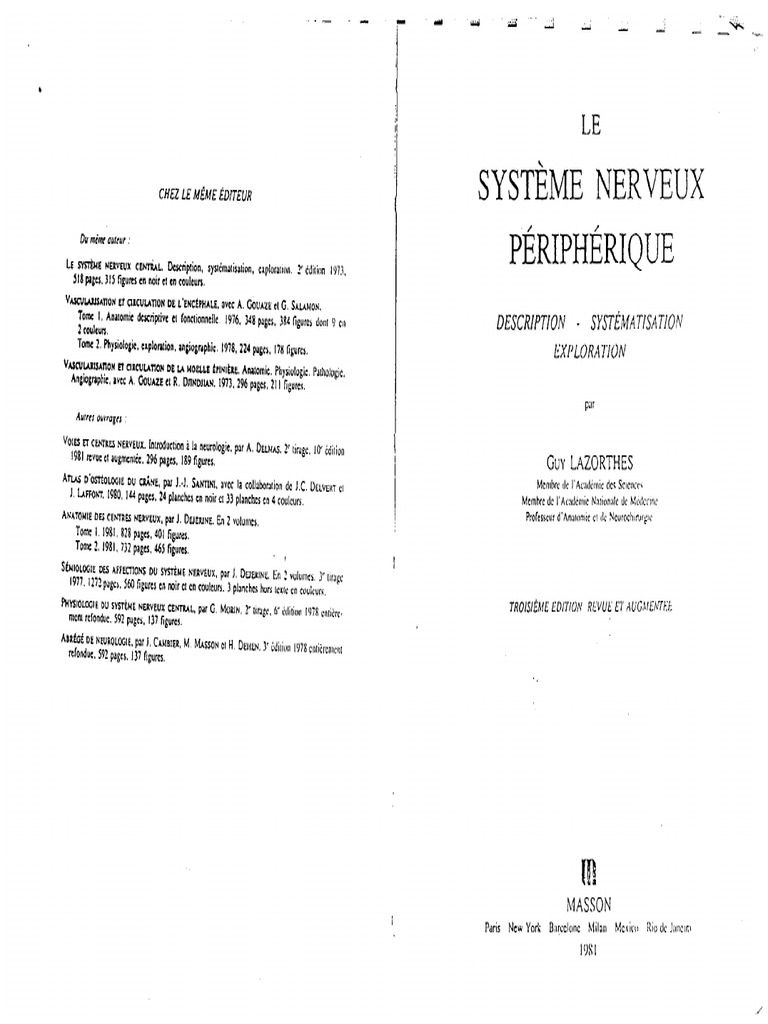 Systeme Nerveux Peripherique Lazorthe | PDF
