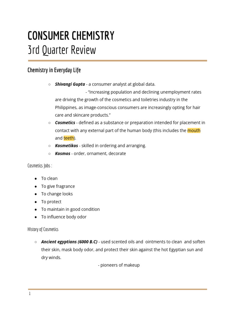 Consumer Chemistry: 3rd Quarter Review | PDF | Dye | Soap