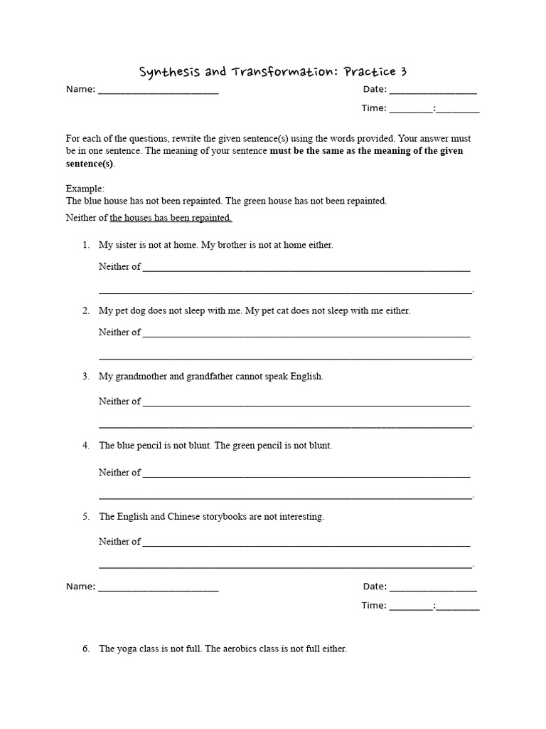 Synthesis and Transformation worksheet | PDF