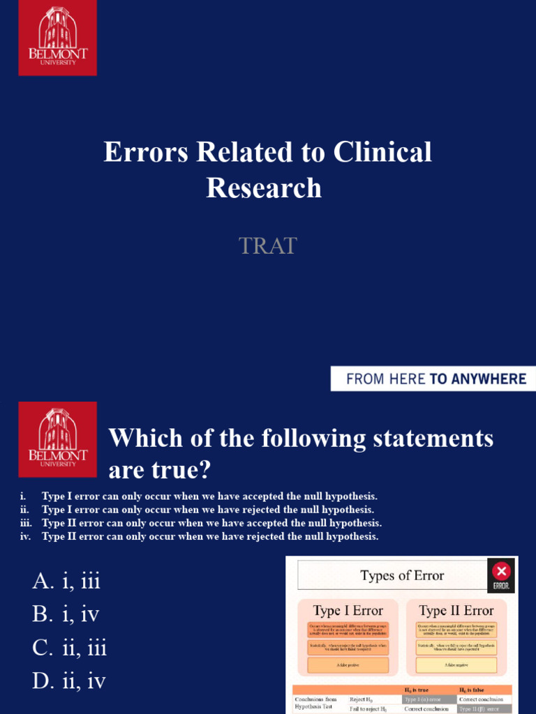 Errors Related To Clinical Research Trat | PDF | Type I And Type Ii Errors | Null Hypothesis
