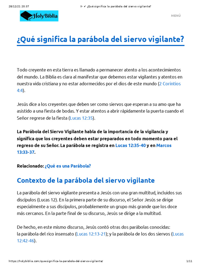 Significado de la Parábola del Siervo Vigilante | PDF | Parábolas de ...