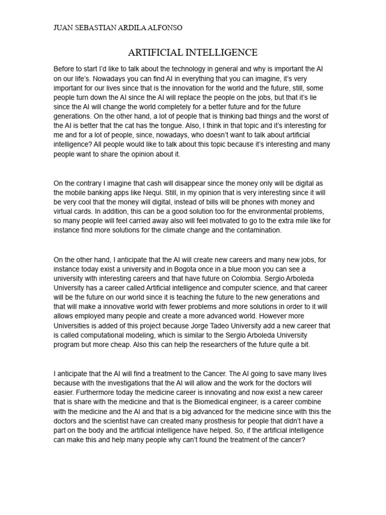 Artificial Intelligence Essay | PDF | Artificial Intelligence ...