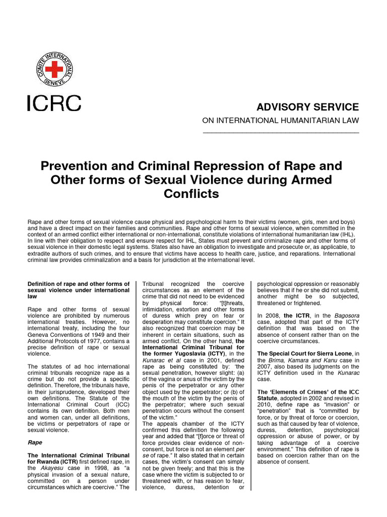 Prevention Criminal Repression Rape Sexual Violence Armed Conflicts Icrc Eng | PDF ...