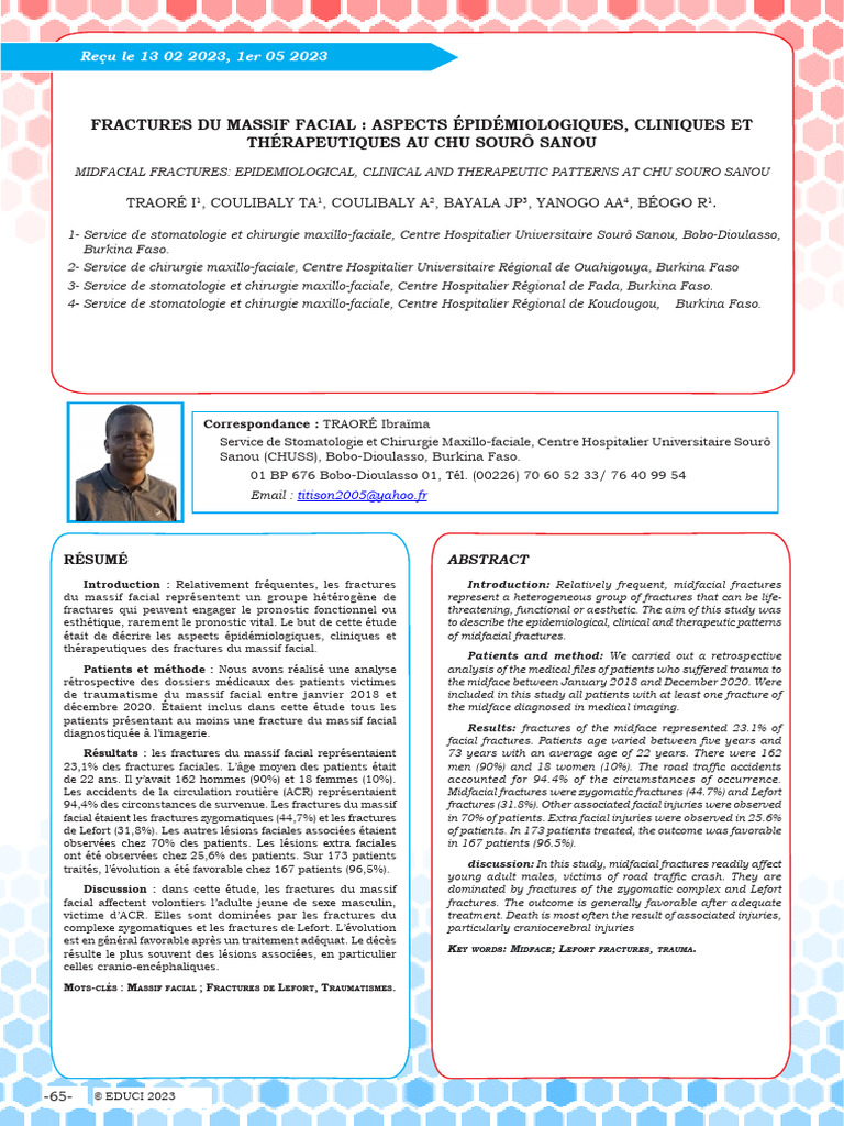 Fractures faciales au CHU Sourô Sanou | PDF | Soins de santé | Médecine