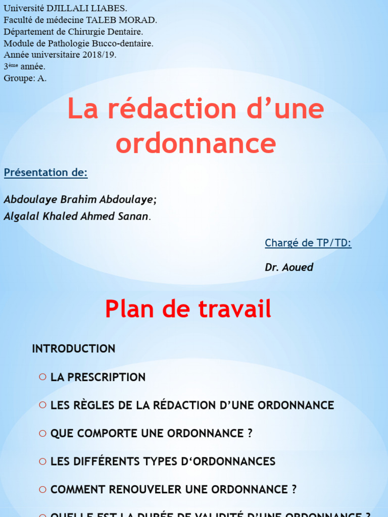 Rédaction D'une Ordonnance | PDF | Ordonnance médicale | Dentiste