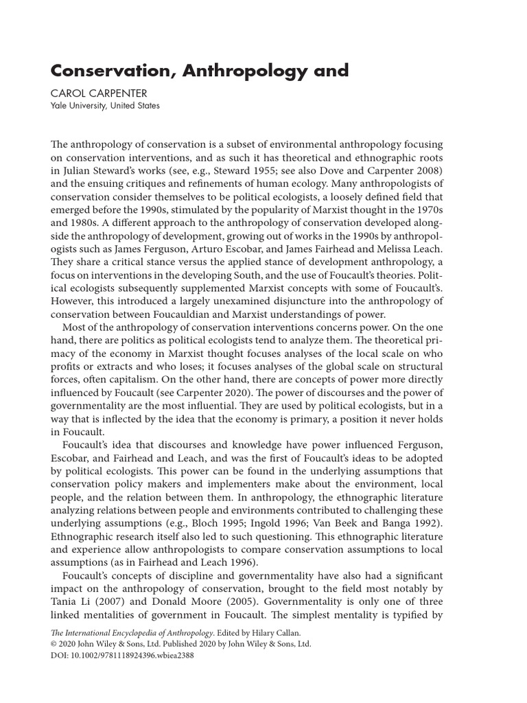 CARPENTER. 2021. Conservation, Anthropology and | PDF | Discourse ...