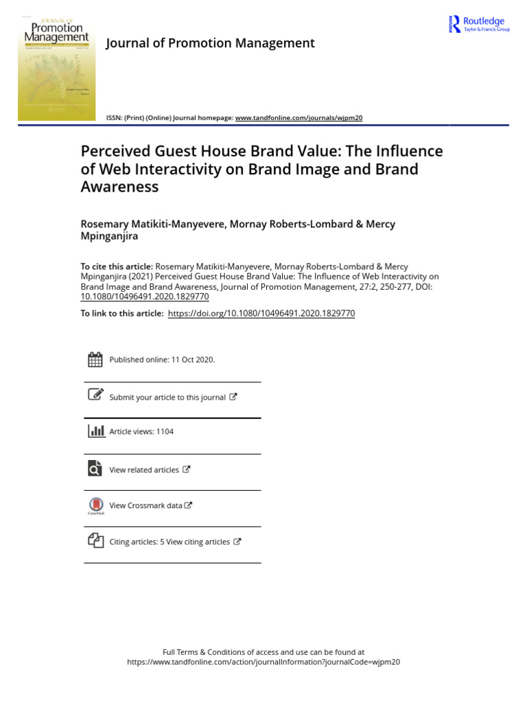 Perceived Guest House Brand Value The Influence of Web Interactivity On Brand Image and Brand ...