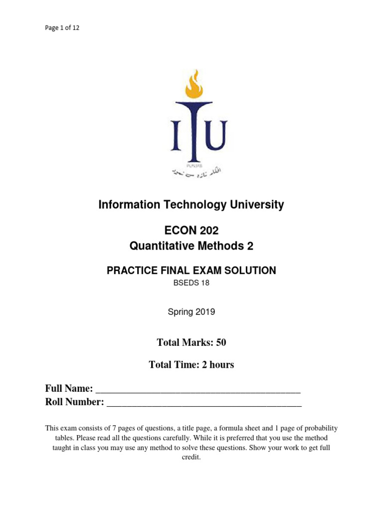 Final Exam - Practice - Solution - 2 | PDF | Standard Deviation | Scientific Method
