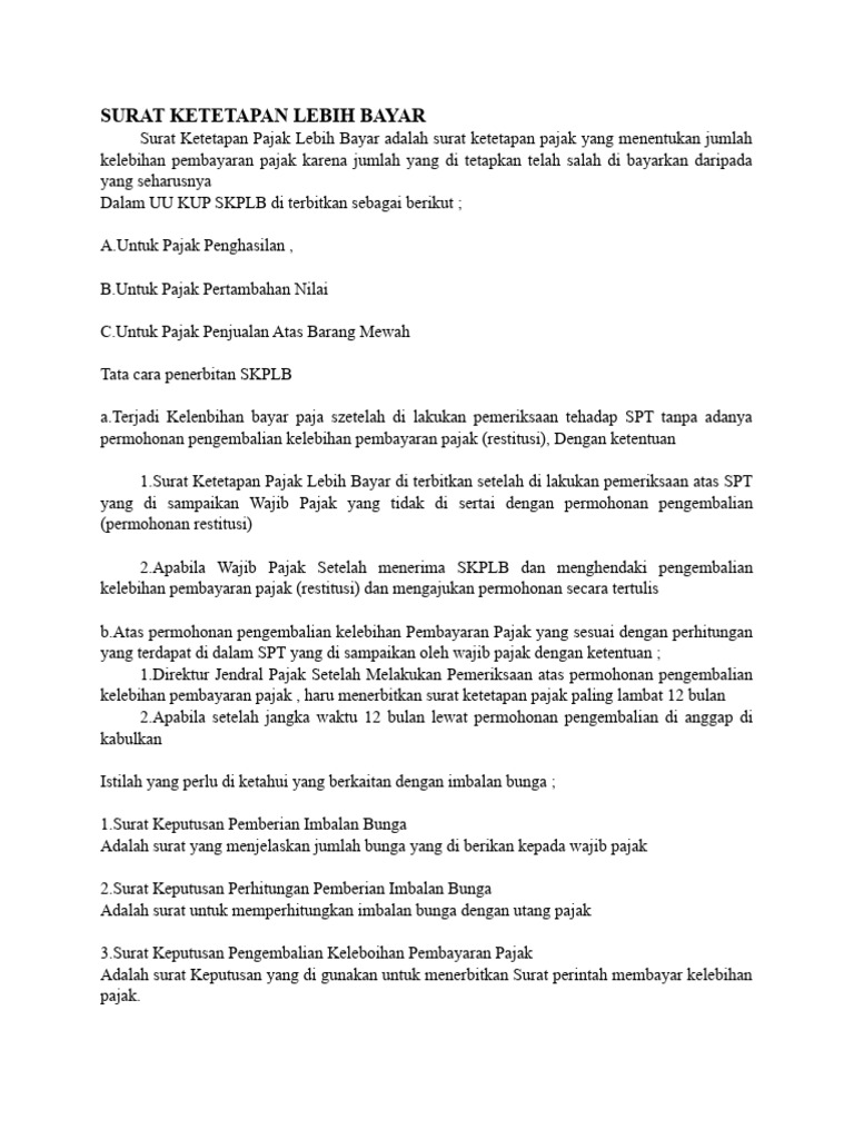 Contoh Surat Ketetapan Pajak Lebih Bayar | PDF