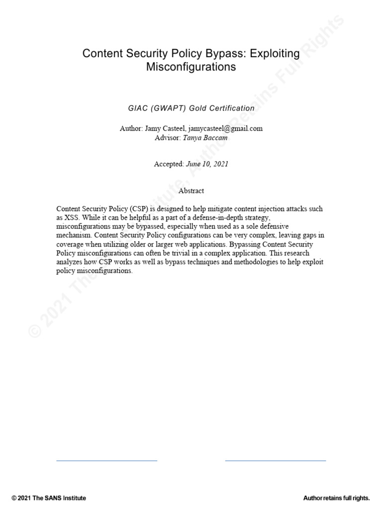 Content - Security - Policy Bypass | PDF | Computing | Cyberspace
