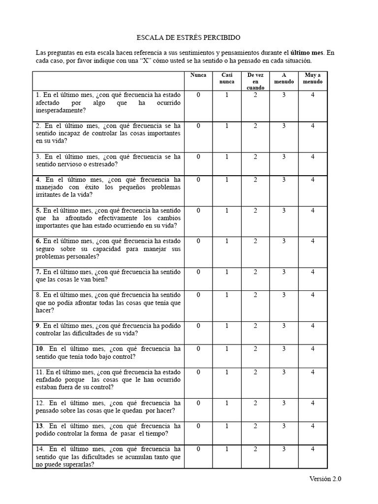 Escala de Estres Percibido Percibido | Descargar gratis PDF | Sicología