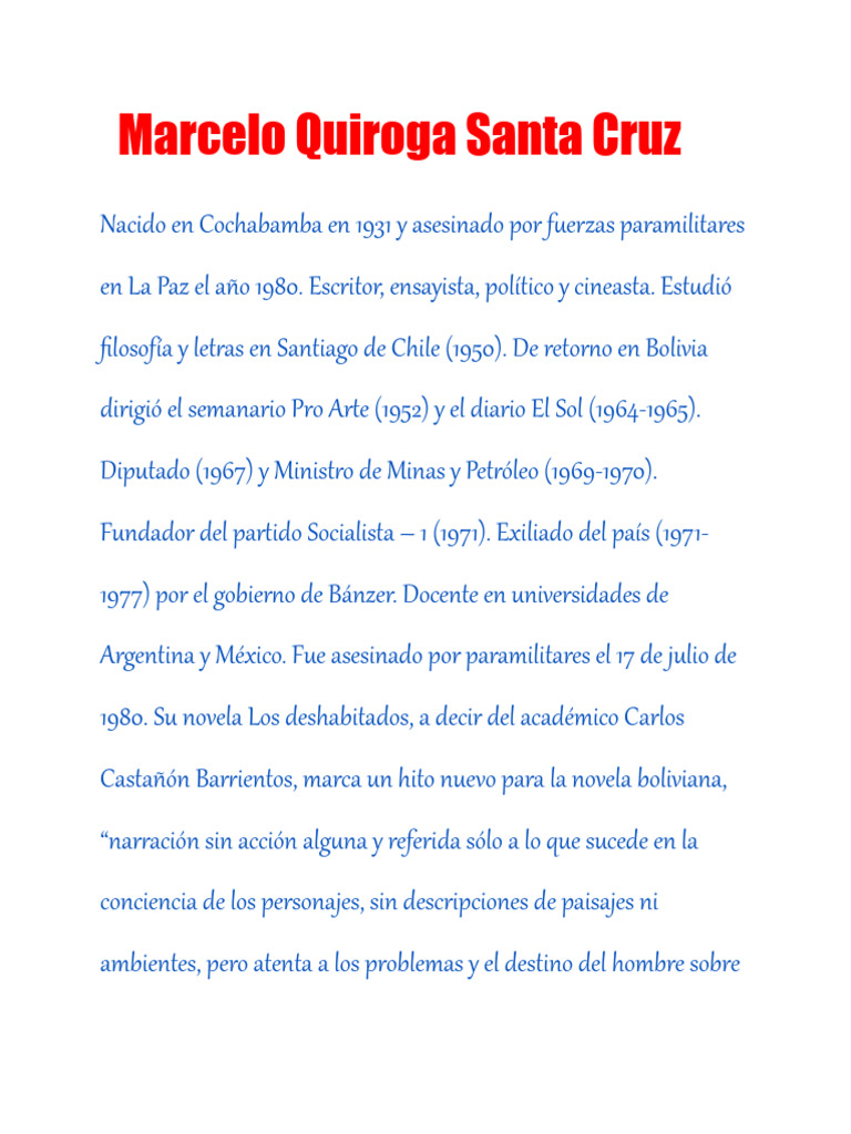 Marcelo Quiroga | PDF | Bolivia | Novelas