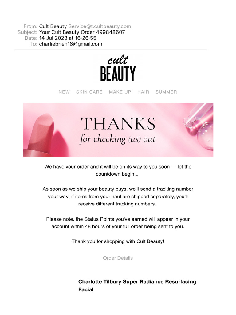 Your Cult Beauty Order 499848607 | PDF