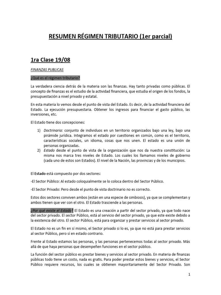 Resumen 1er Parcial Regimen Tributario | PDF | Impuestos | Exterioridad