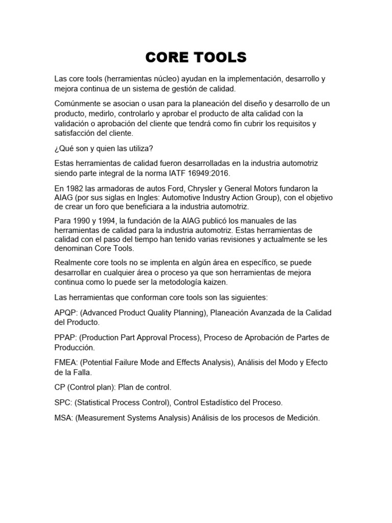 Core Tools | PDF | Sistema de manejo de calidad | Business