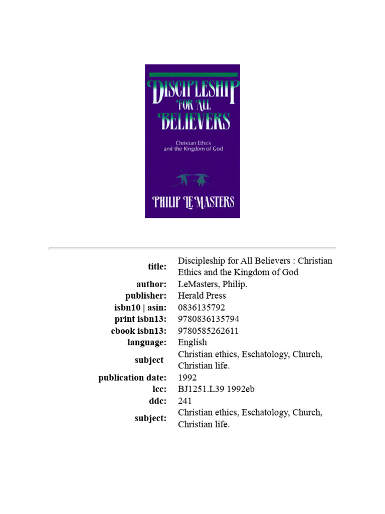Discipleship For All Believers - Philip LeMasters | PDF | Apocalypse ...