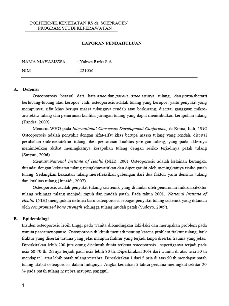 Yahwa Rizki LP Dan Askep Muskuloskeletal Osteoporosis | PDF