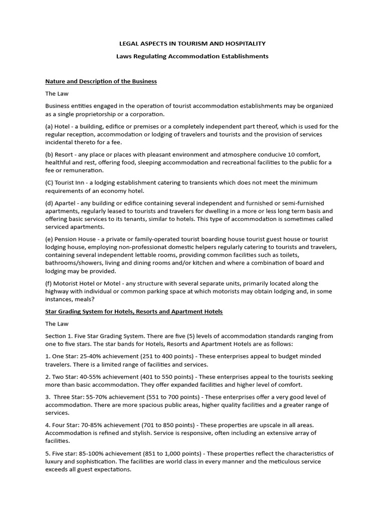 Legal Framework for Tourism Accommodations | PDF | Legal Liability | Hotel