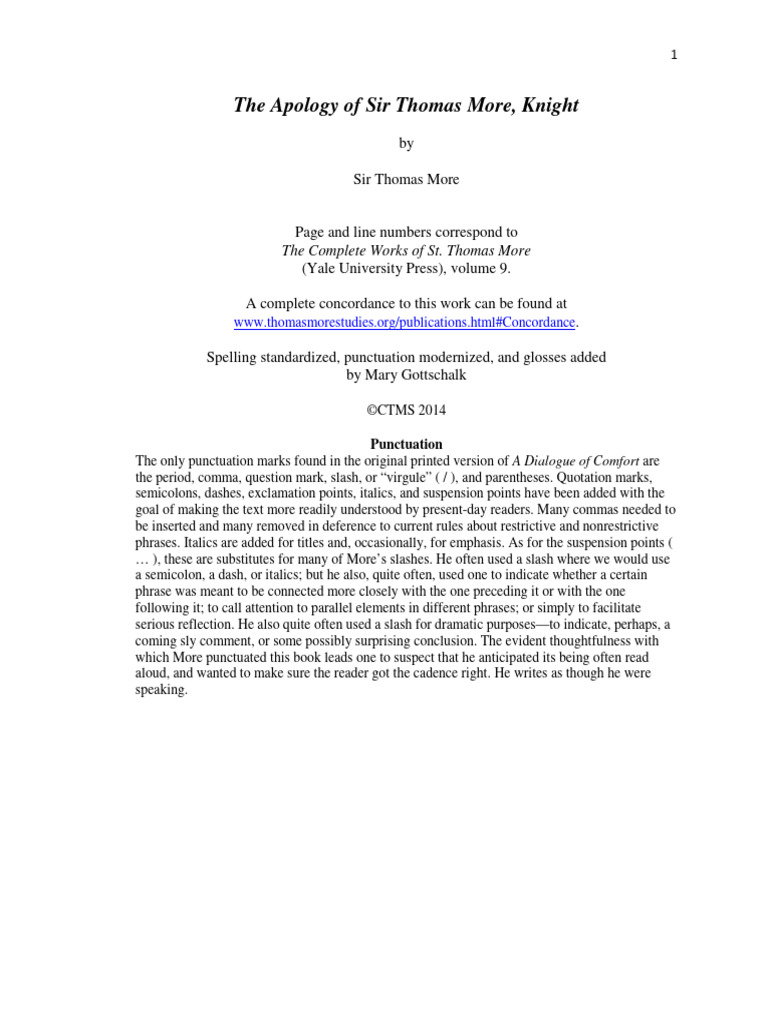 Apology of Sir Thomas More | PDF | Punctuation | Martin Luther