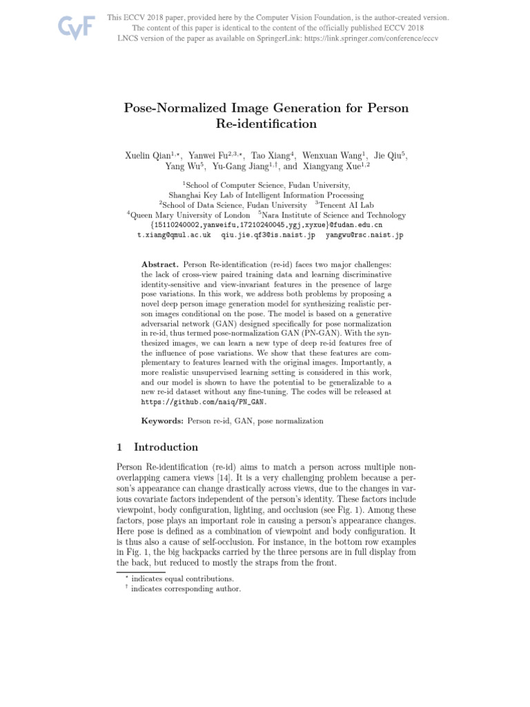 Xuelin Qian Pose-Normalized Image Generation ECCV 2018 Paper | Download Free PDF | Deep Learning ...