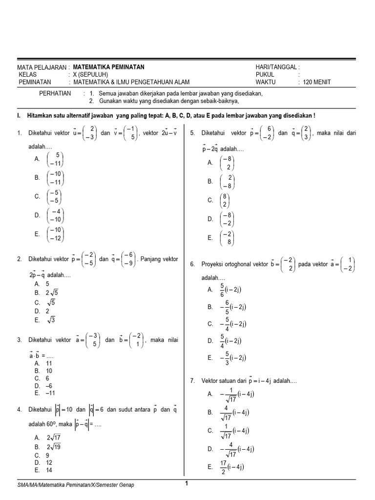 Soal Pat Matematika Peminatan Kelas X | PDF