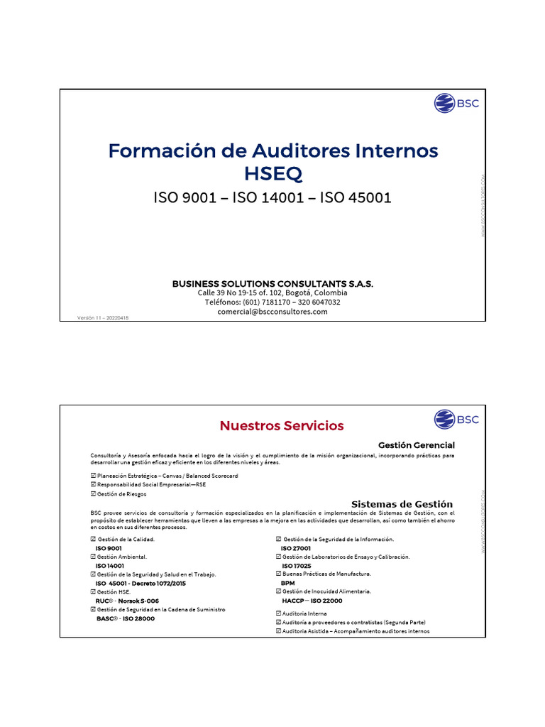 Curso Auditores HSEQ - BSC V11 Modulo 1 | PDF | Calidad (comercial) | Gestión de la calidad